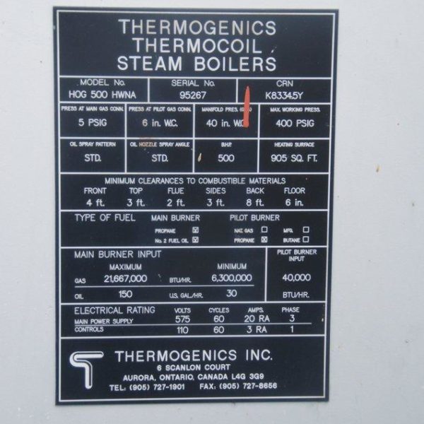 THERMOGENICS HOG 500 THERMOCOIL HOT WATER BOILERS - Nelson Machinery ...