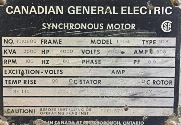 4000 HP CANADIAN GENERAL ELECTRIC SYNCHRONOUS MOTORS - Nelson Machinery ...