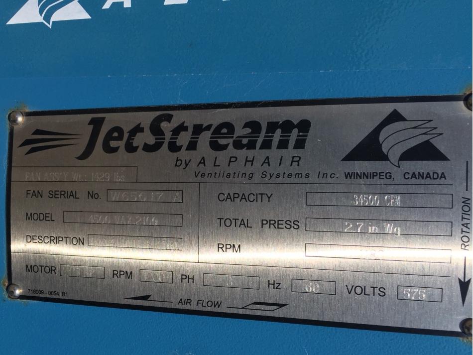 45" ALPHAIR JETSTREAM 4500 VAX2100 MINE VENT FAN - Nelson Machinery ...