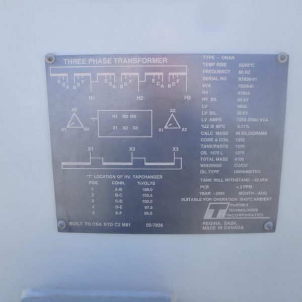 750/840 KVA PTI 3-PHASE PADMOUNT TRANSFORMER - Nelson Machinery ...