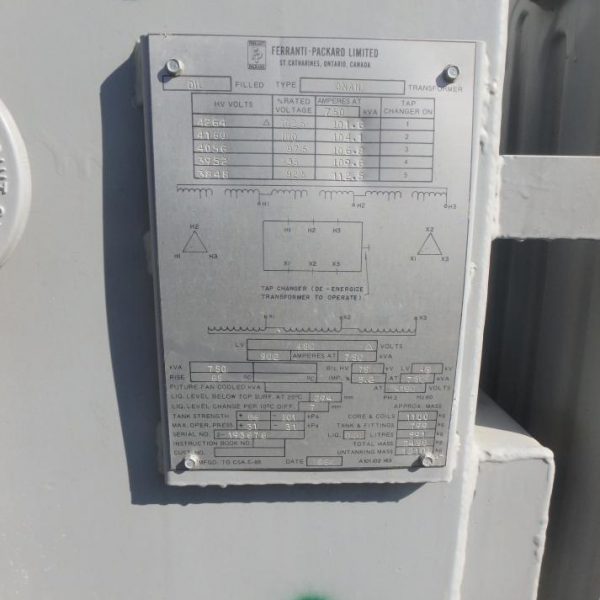 750 KVA FERRANTI-PACKARD 3-PHASE PADMOUNT TRANSFORMER - Nelson ...