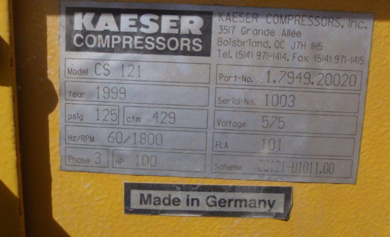429 CFM Kaeser CS121 Compressor - Nelson Machinery