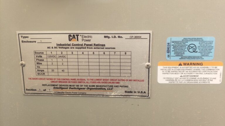 5 KV Caterpillar Switchgear - Nelson Machinery & Equipment Ltd.