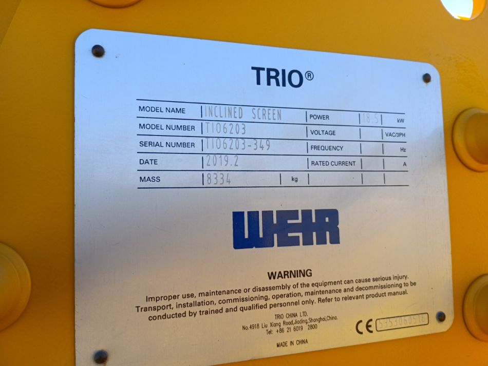 6' X 20' Weir Trio Three Deck Inclined Screen - Nelson Machinery