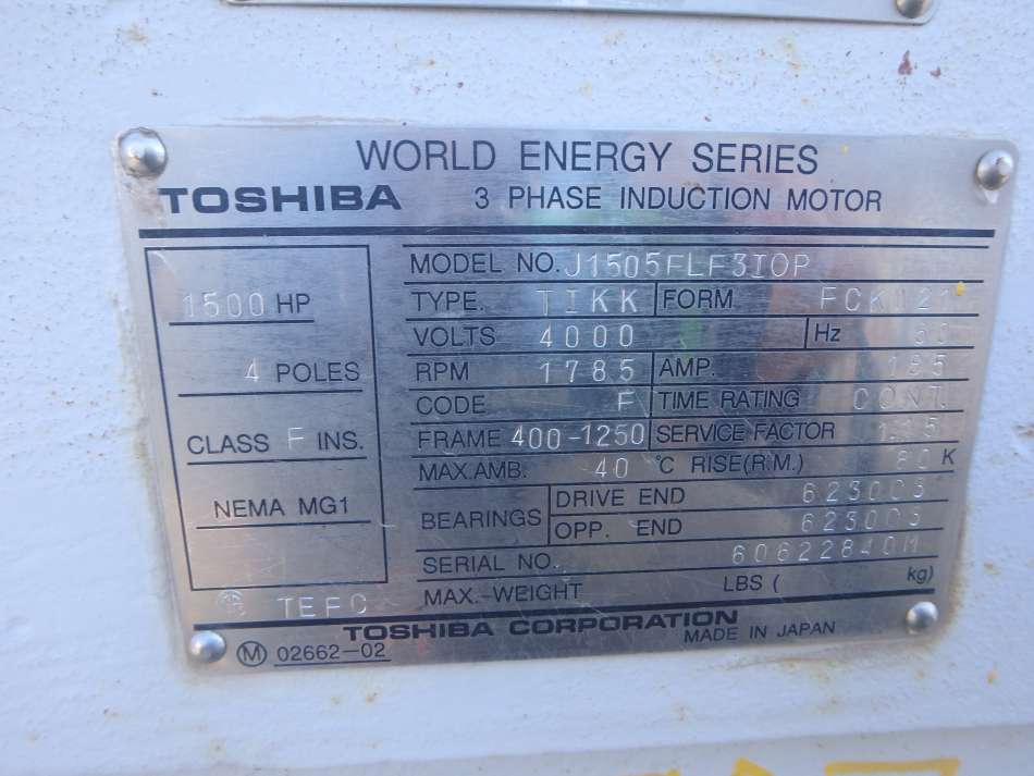 1500 HP Toshiba Electric Motor - Nelson Machinery