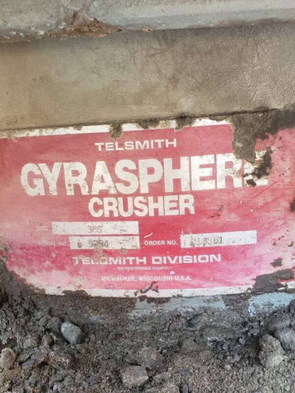 36" TELSMITH 36S GYRASPHERE CONE CRUSHER - Nelson Machinery & Equipment ...