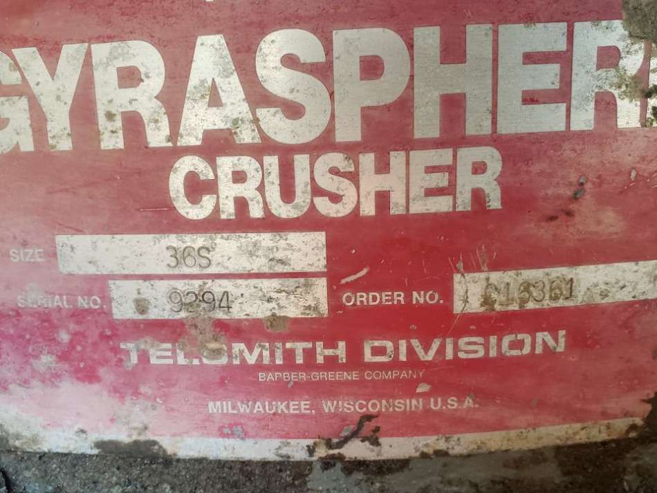 36" TELSMITH 36S GYRASPHERE CONE CRUSHER - Nelson Machinery & Equipment ...