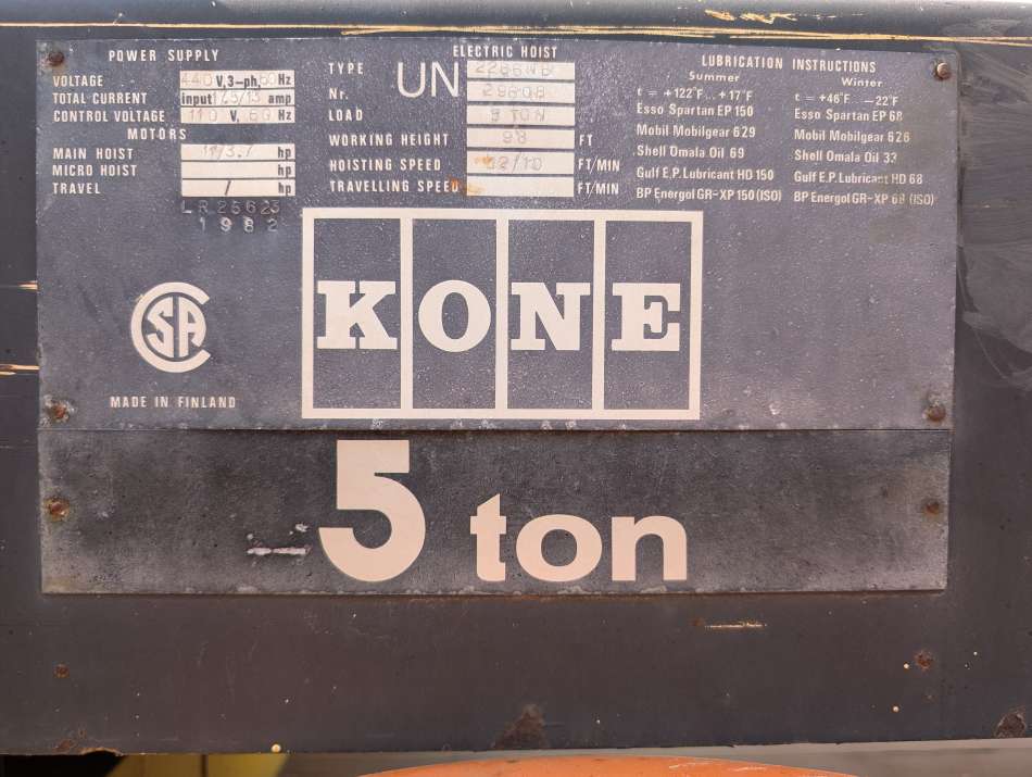 5-Ton Kone Electric Hoist- Nelson Machinery & Equipment Ltd.